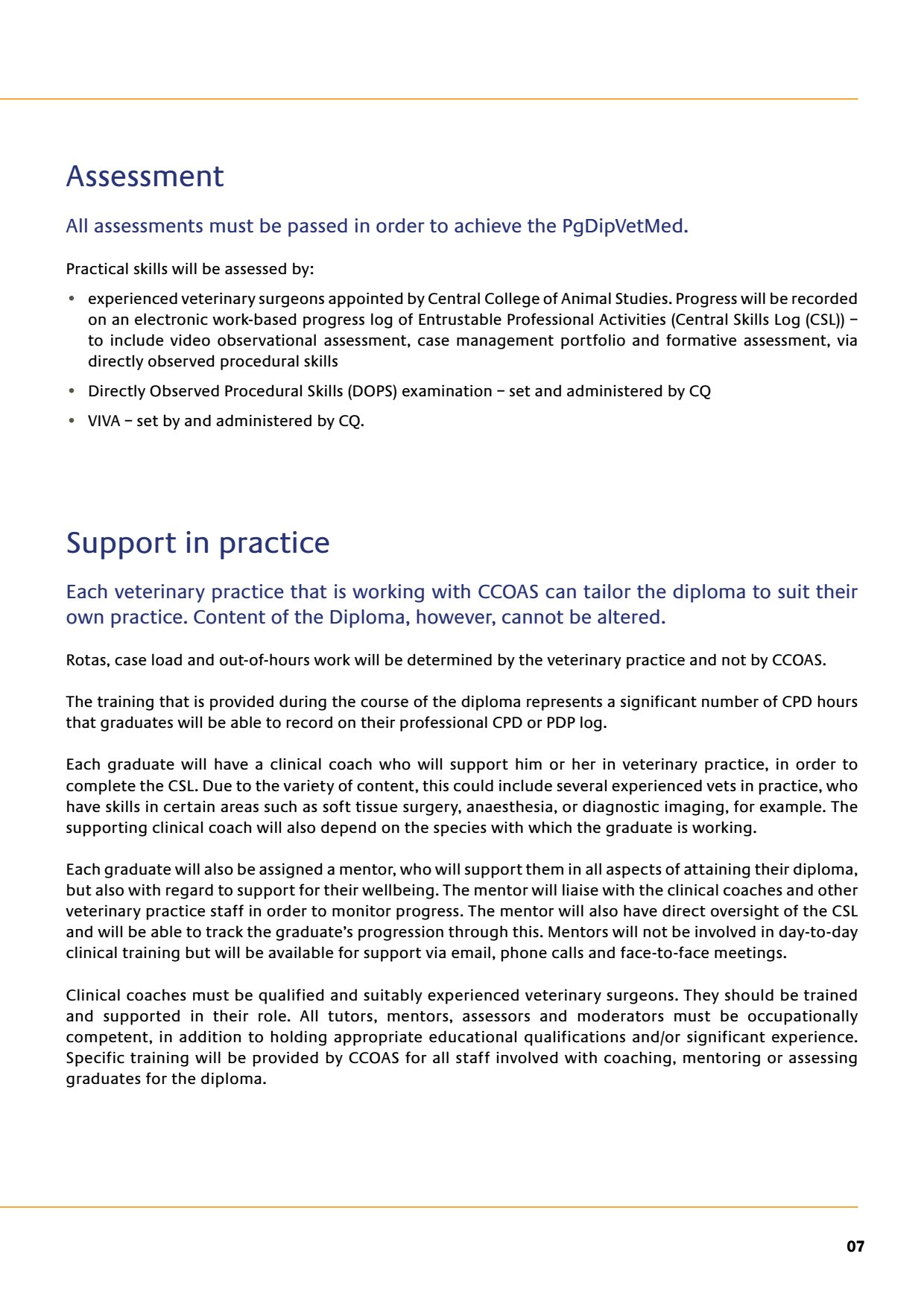 Assessment Support practice